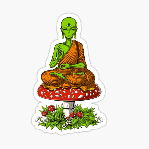 "Mushroom Alien Buddha " Sticker for Sale by underheaven | Redbubble