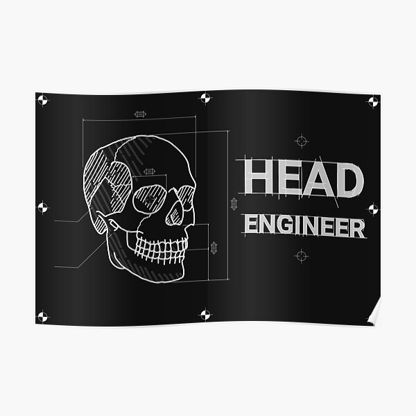 "Head Engineer Skull Technical Drawing" Poster by Iniza | Redbubble