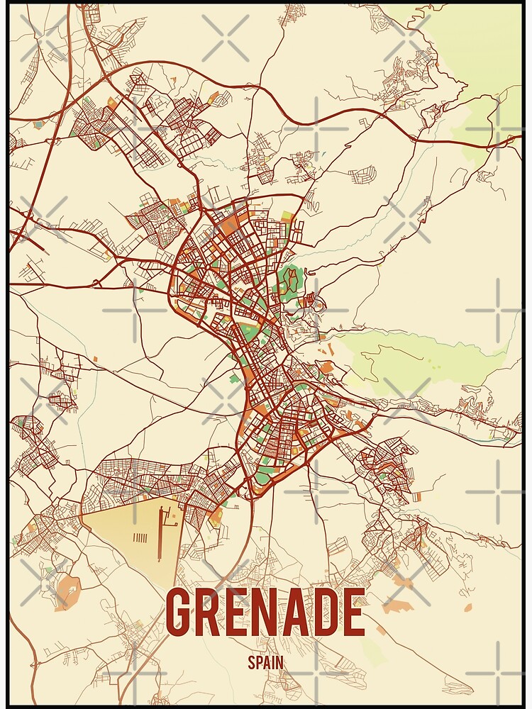 Póster «Granada mapa ciudad - Art deco y arte de la pared» de ...