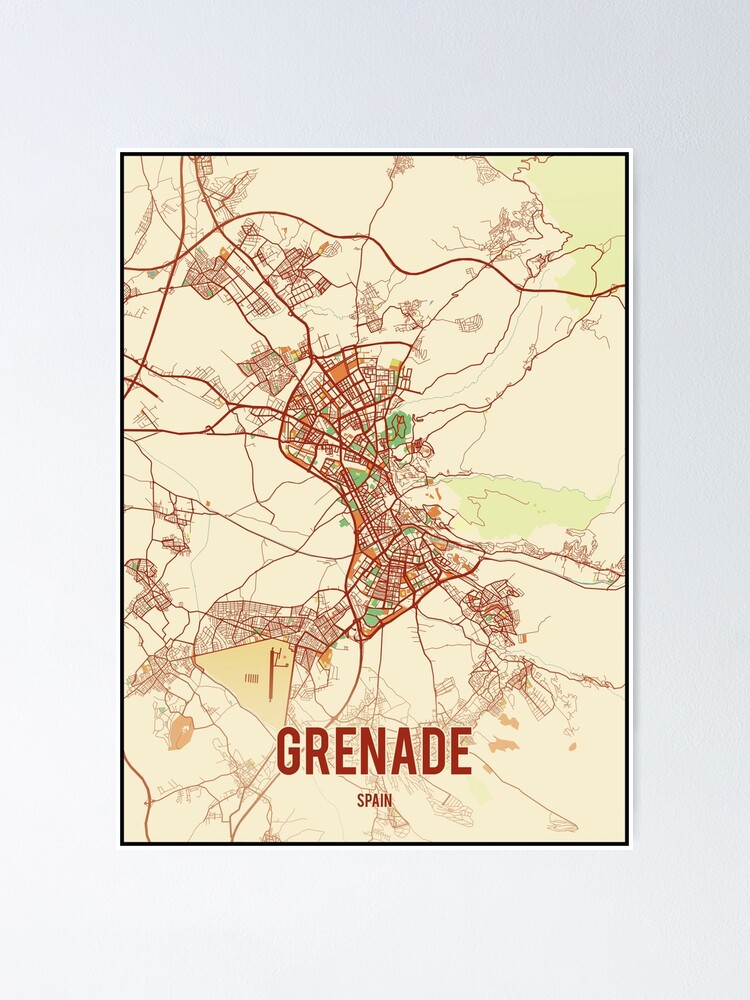 Póster «Granada mapa ciudad - Art deco y arte de la pared» de ...