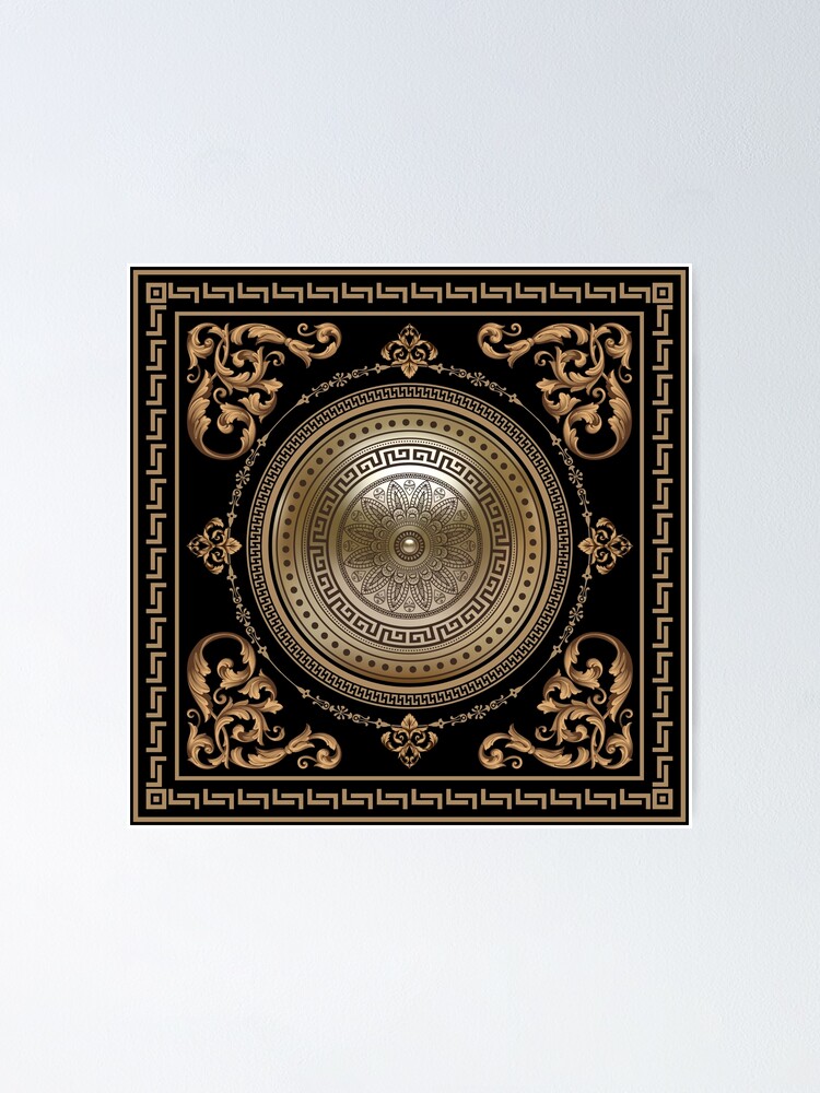 "Baroque Black & Bronze Medallion Greek Meander" Poster for Sale by ...