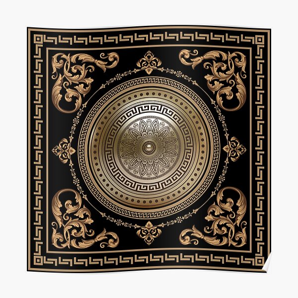"Baroque Black & Bronze Medallion Greek Meander" Poster for Sale by ...