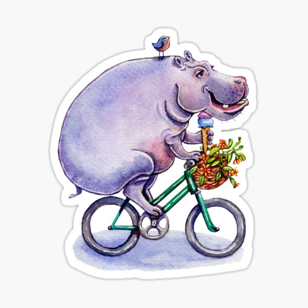 "hippo on bicycle with icecream" Sticker by KiamlanBuakia | Redbubble
