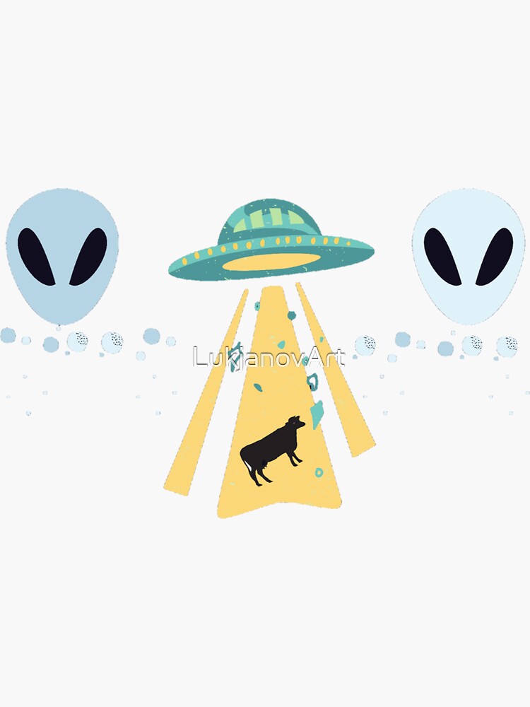 "LukjanovArt Alien abduction - space ship and cows!" Sticker for Sale ...