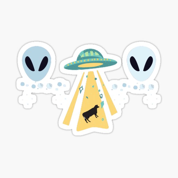 "LukjanovArt Alien abduction - space ship and cows!" Sticker for Sale ...