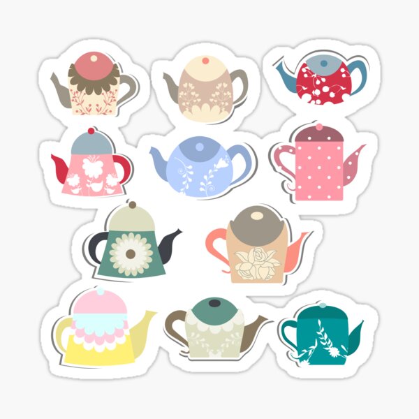 "Vintage teapots" Sticker by Koaladesign | Redbubble