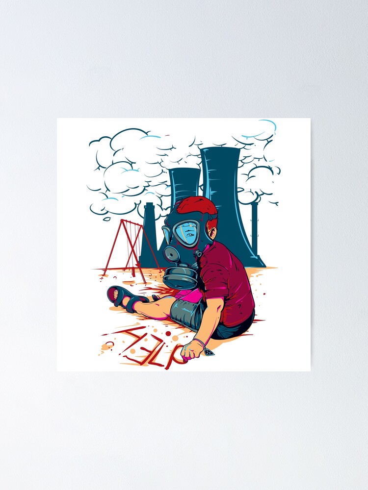 "Vintage Illustration of many factories that make pollution" Poster for ...