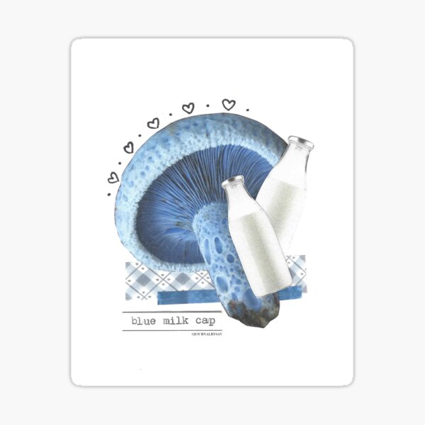 "Blue Milk Cap Mushroom Collage" Sticker for Sale by sav-miller-art ...