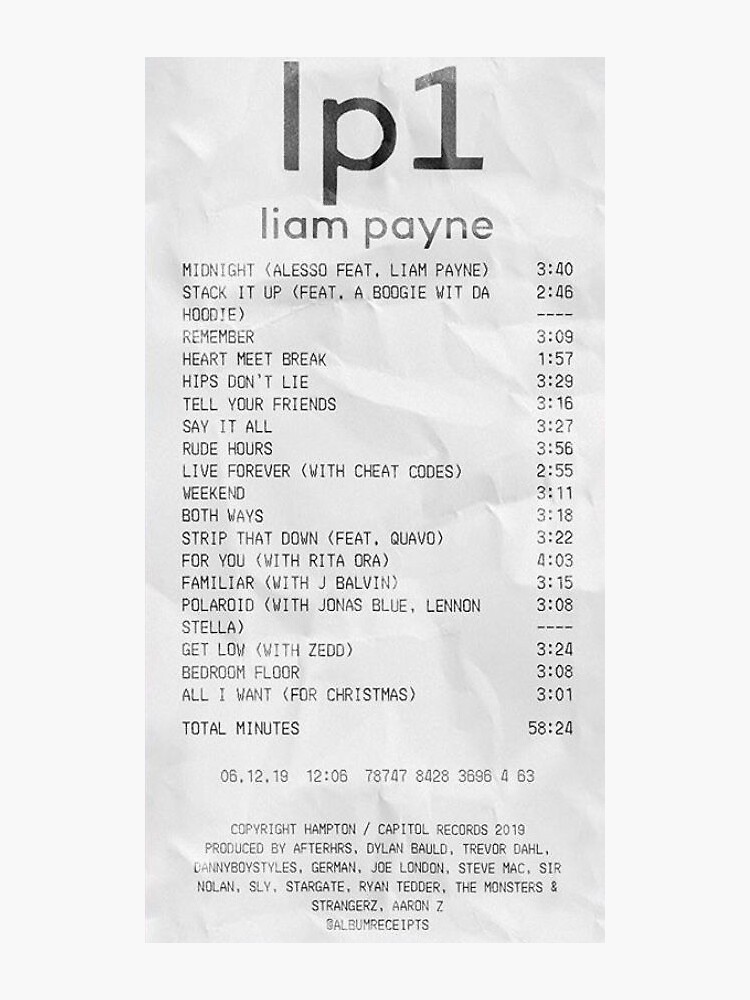 "Liam Payne, Lp1 album track list reciept sticker" Sticker by ...
