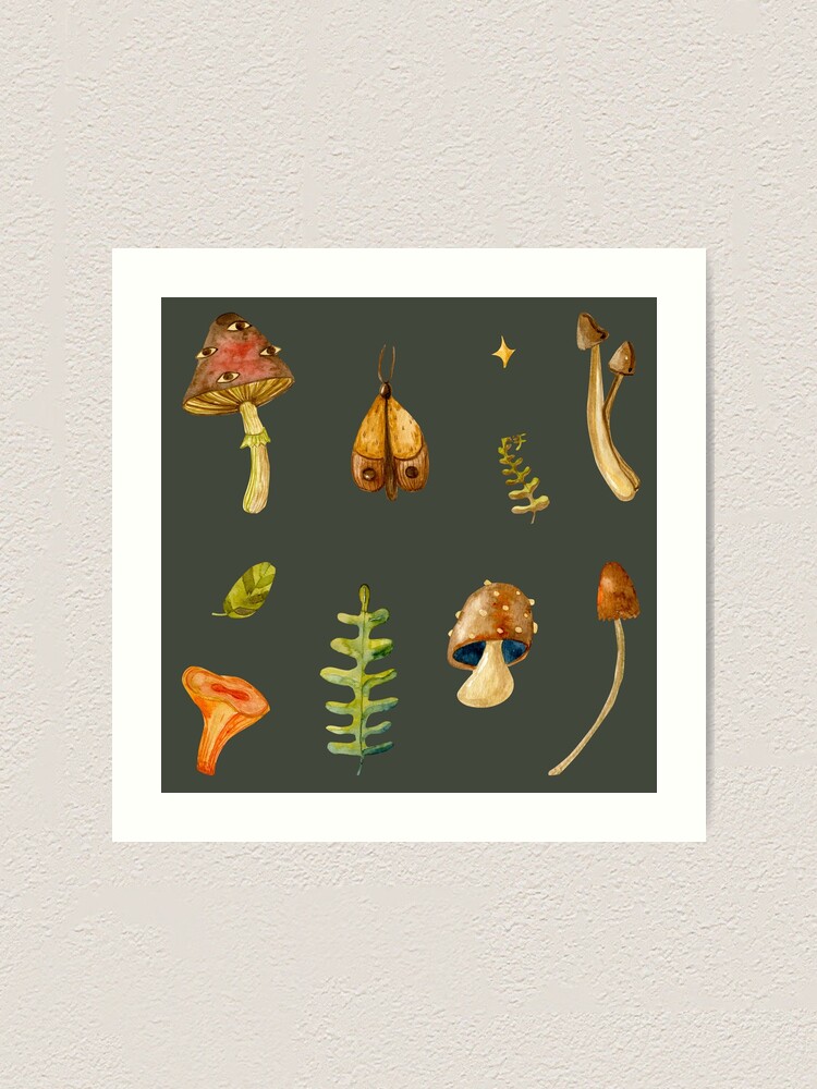 "Watercolor Mushrooms, Moth And Leaf, Whimsical Forest Cottagecore ...