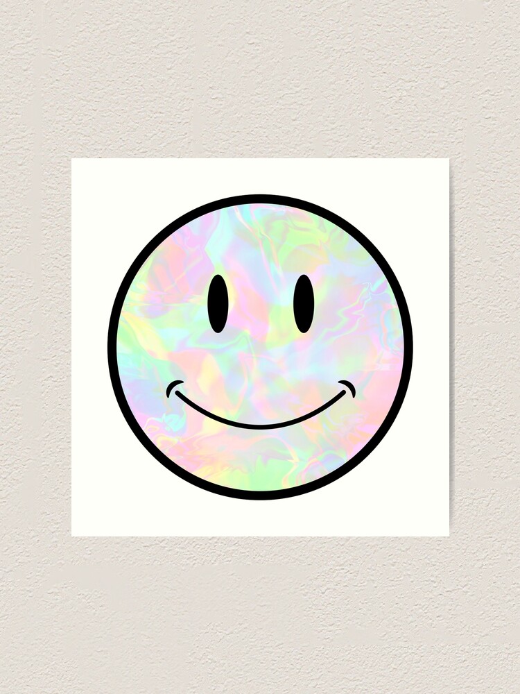 "Holo Trippy Smiley Face Black Outline " Art Print for Sale by opptop ...