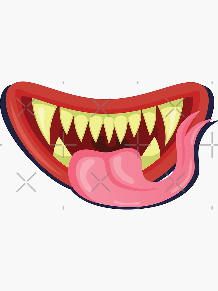 " slimy red monster mouth with sharp yellow teeth and tongue out for ...