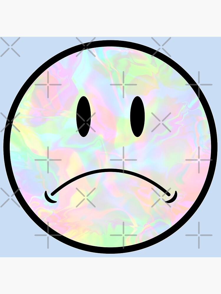"Holo Trippy Sad Frown Face Black Outline closer eyes" Photographic ...