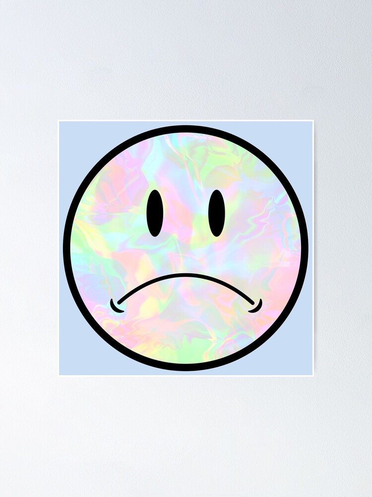 "Holo Trippy Sad Frown Face Black Outline closer eyes" Poster for Sale ...