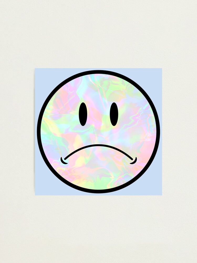 "Holo Trippy Sad Frown Face Black Outline closer eyes" Photographic ...