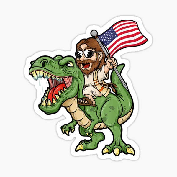 "Jesus Riding Dinosaur Funny Meme" Sticker for Sale by EricGreen68 ...