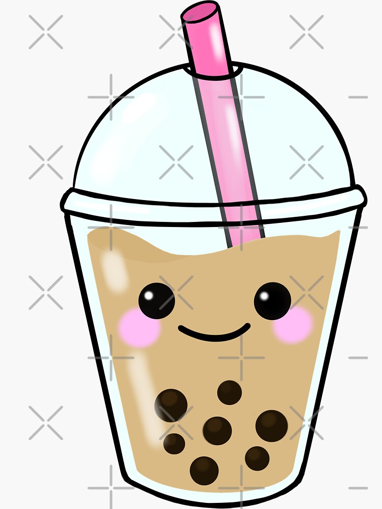 "Tapioca Classic Boba Milk Tea with Kawaii Face" Sticker by ...