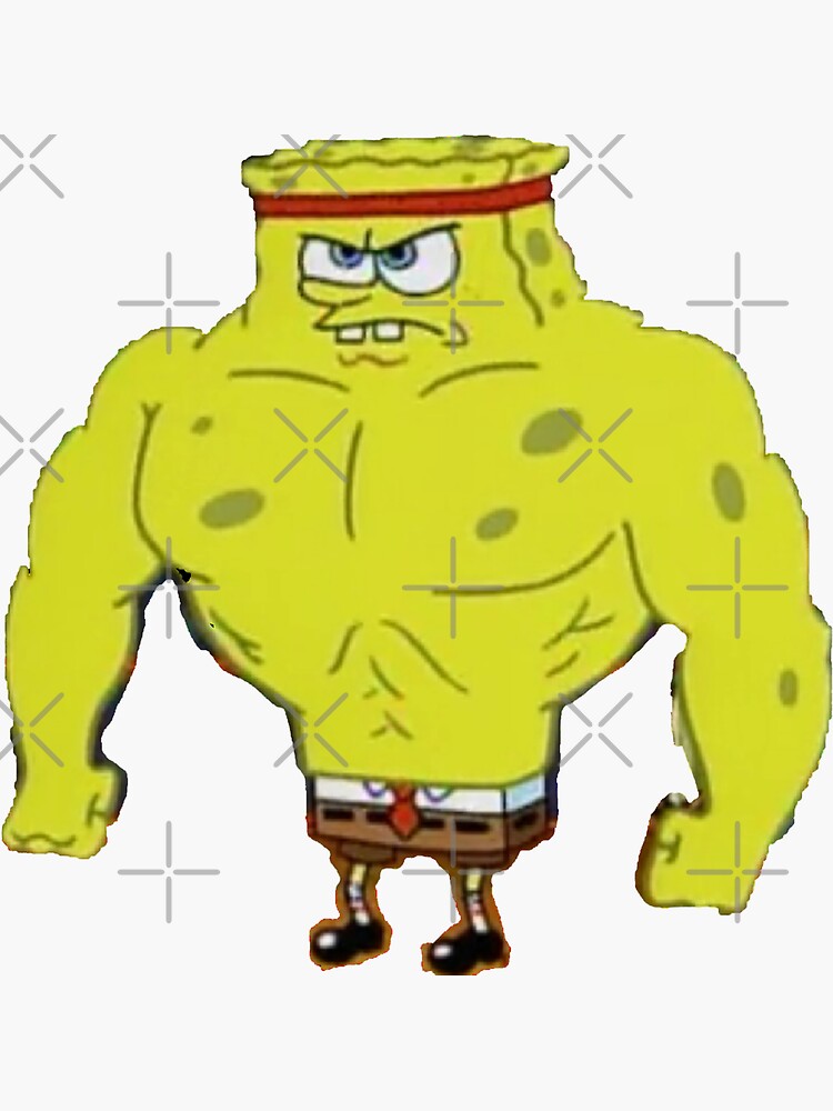 "Buffed strong spongebob big hands muscular angry spongebob" Sticker by ...