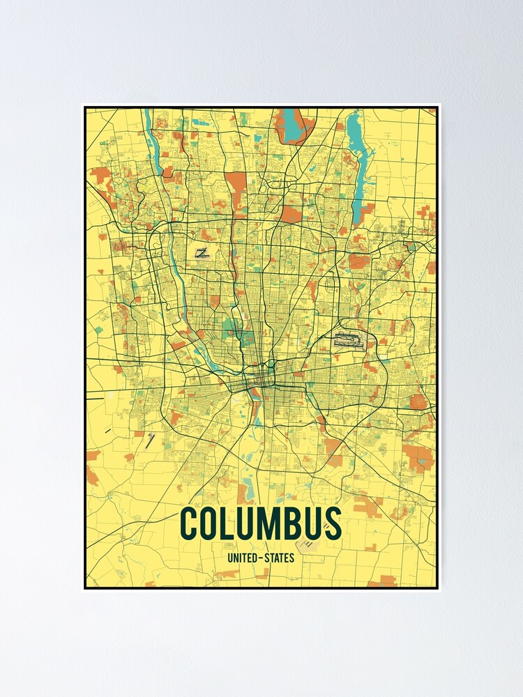 Póster «Mapa de la ciudad de Columbus, Ohio - Art deco y arte de la ...