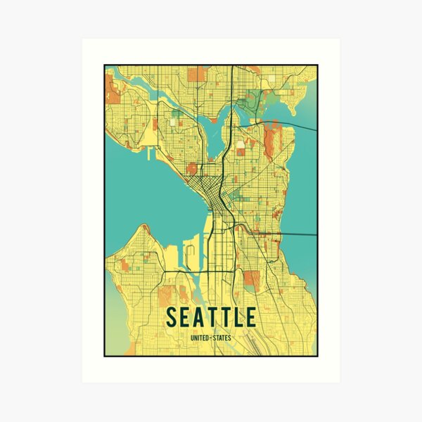 "Seattle area map printable - Art deco" Art Print for Sale by ...