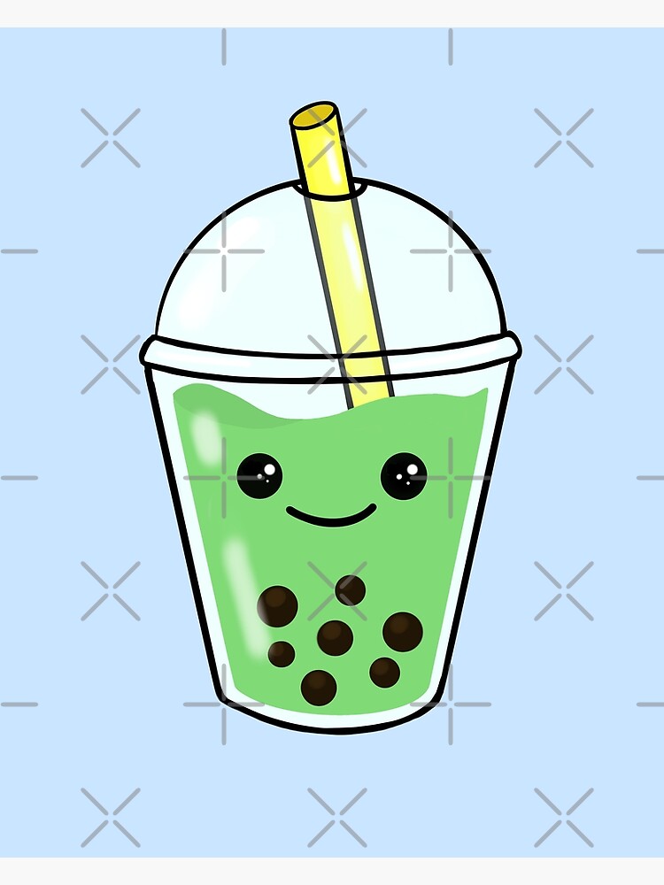 "Matcha Boba Milk Tea with Kawaii Face" Poster by artbytoshiandco ...