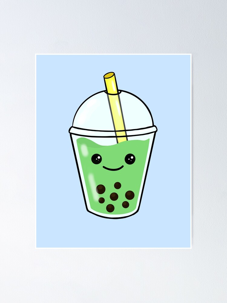 "Matcha Boba Milk Tea with Kawaii Face" Poster by artbytoshiandco ...