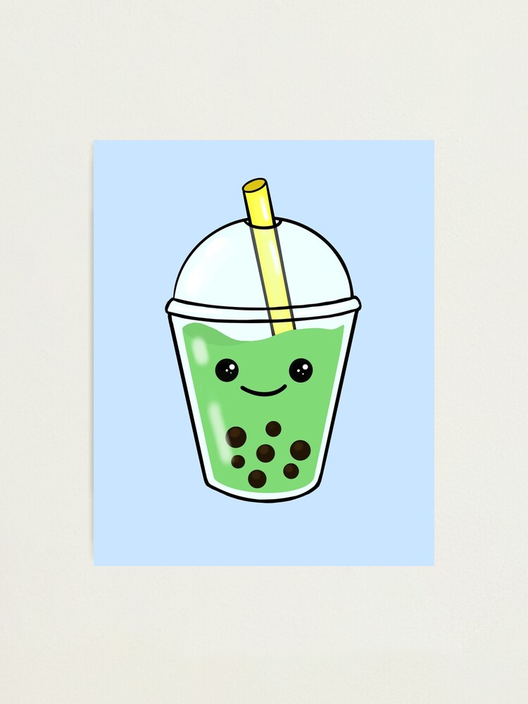 "Matcha Boba Milk Tea with Kawaii Face" Photographic Print for Sale by ...