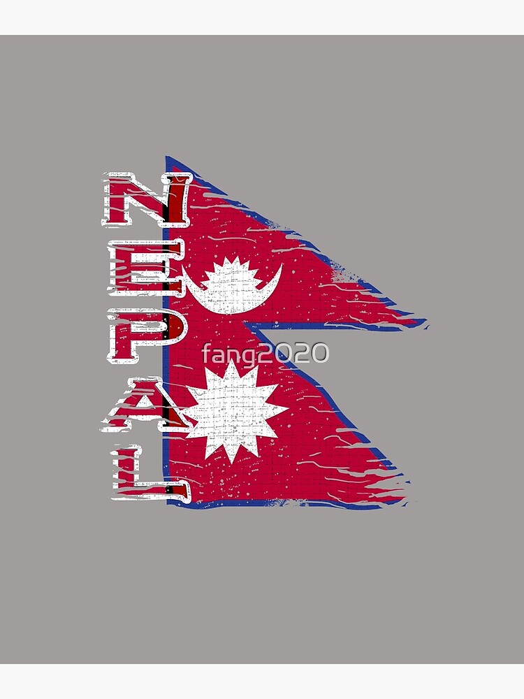 Lámina fotográfica «Bandera de Nepal, Grunge Crimson Red Sun and Moon ...
