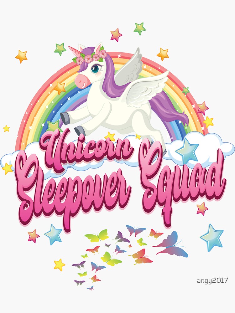 "Cute Girl Unicorn Sleepover Squad for Birthday Slumber Party" Sticker ...