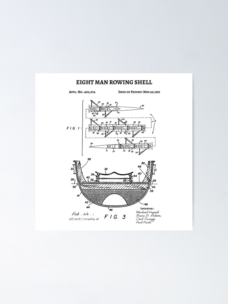 "8 Man Rowing Shell Scull Patent 1991 , eight man rowing shell boat art ...