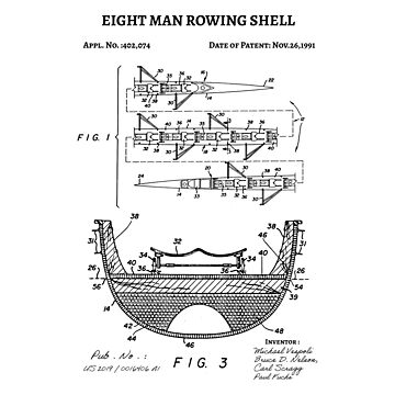 "8 Man Rowing Shell Scull Patent 1991 , eight man rowing shell boat art ...