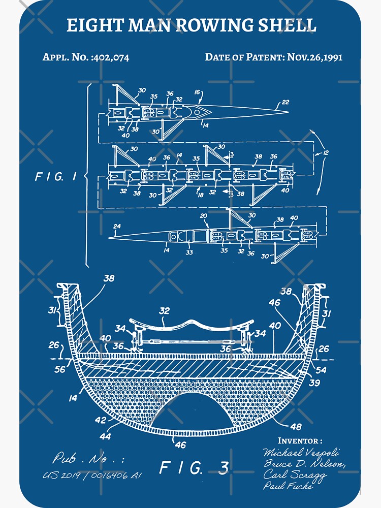 "8 Man Rowing Shell Scull Patent 1991 , eight man rowing shell boat art ...