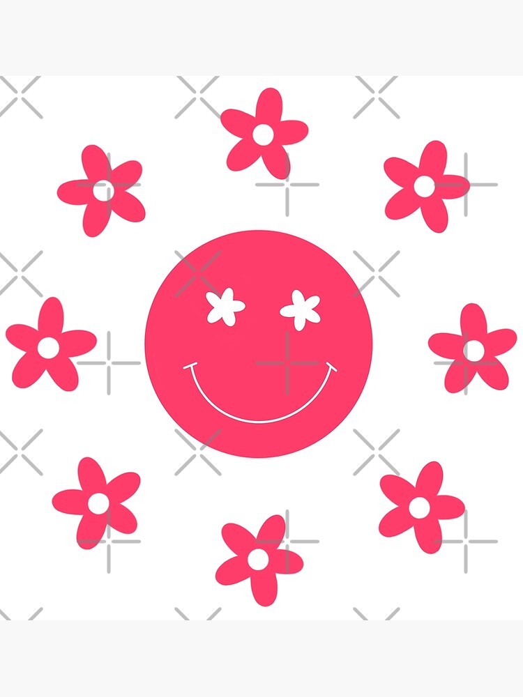 "pink smiling emoticon with pink flowers" Poster for Sale by Nyrrra ...