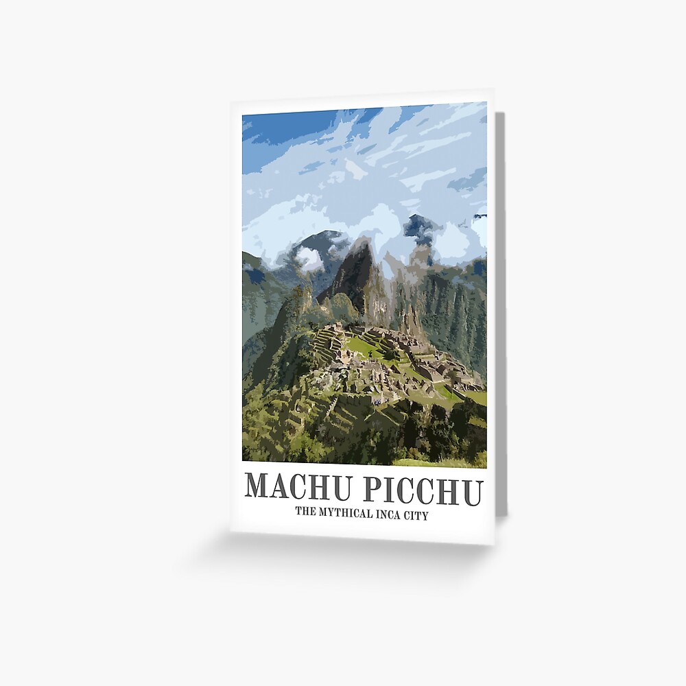 "Machu Picchu Art Print, Peru Vintage Travel Poster" Greeting Card by ...