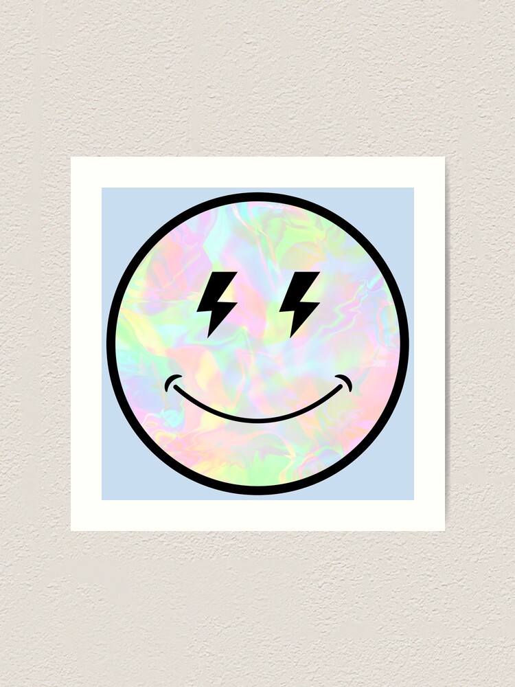 "Holo Trippy lightning eyes Smiley Face Black Outline lightning eyes ...