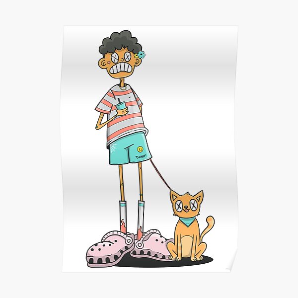 Póster «Doodle de dibujos animados de niño y gato» de Gabok | Redbubble