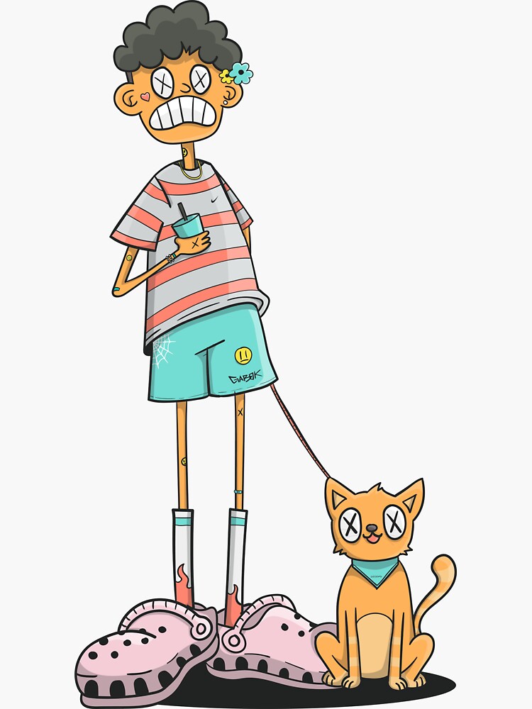 Pegatina «Doodle de dibujos animados de niño y gato» de Gabok | Redbubble