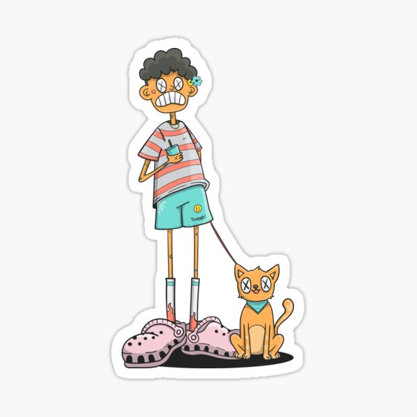 Pegatina «Doodle de dibujos animados de niño y gato» de Gabok | Redbubble