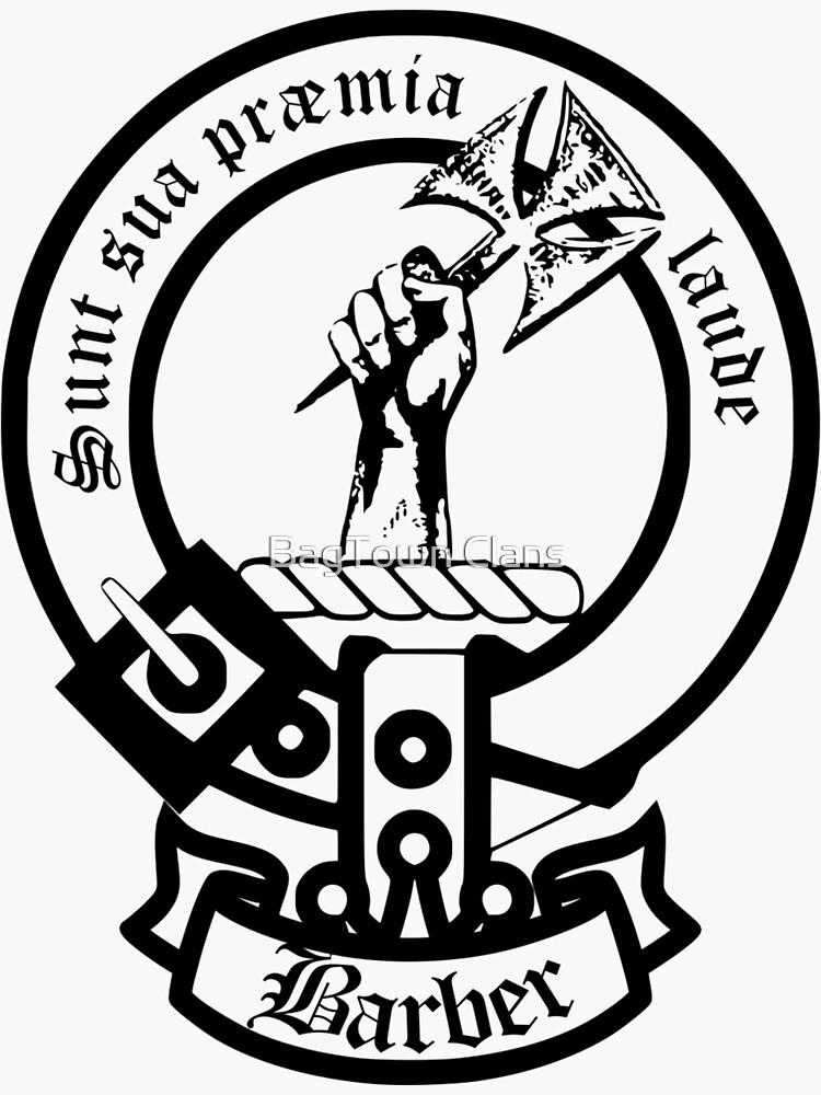 "Barber Scottish Clan Surname crest" Sticker for Sale by BagTown Clans ...