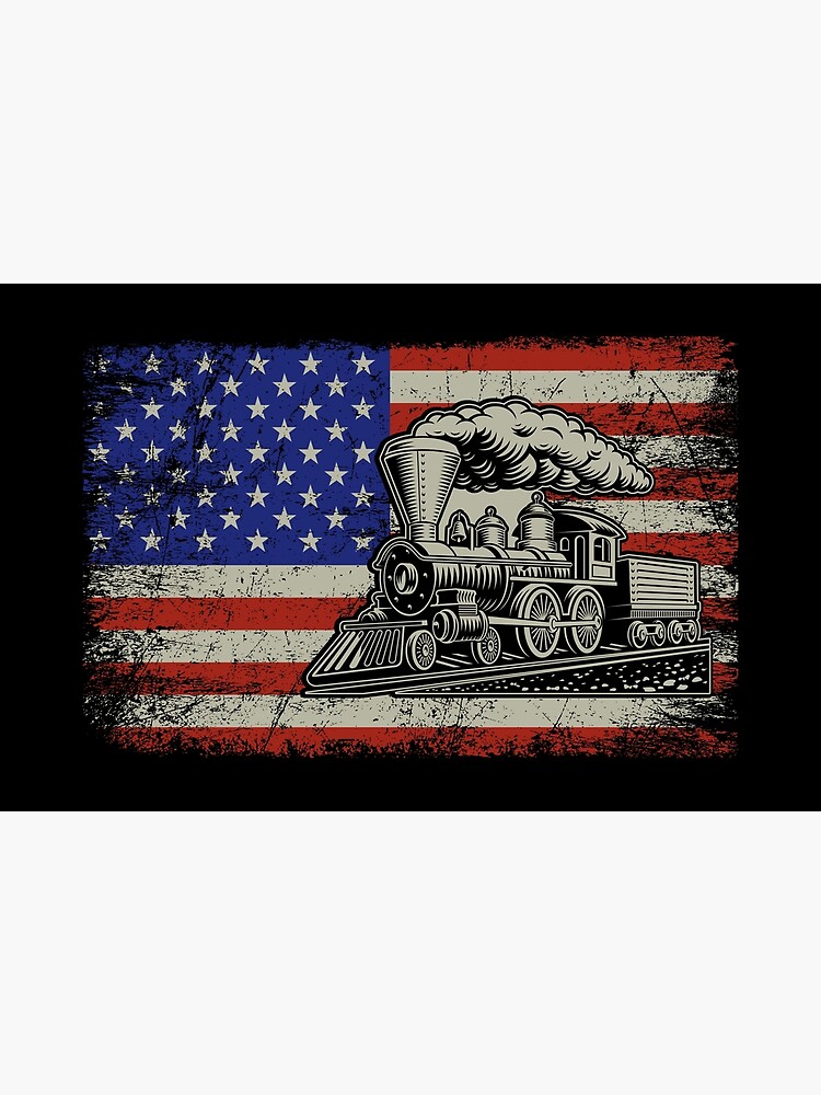"Steam Train on USA Flag Steam Engine Railroad Locomotive." Poster for ...