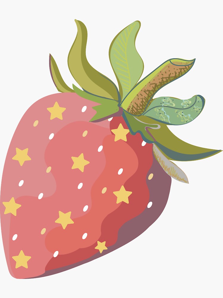 "CUTE STRAWBERRY WITH STAR AND LINEWORK" Sticker by redraven101 | Redbubble