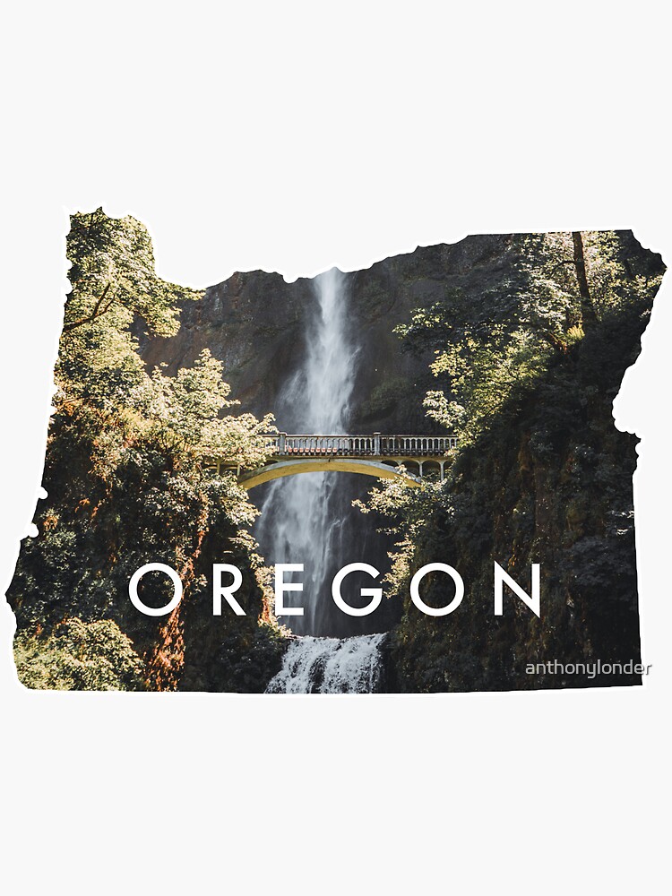 "Oregon Map | Multnomah Falls Waterfall | Travel Photography" Sticker ...