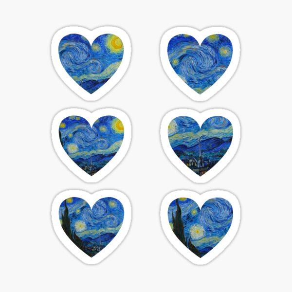"Van Gogh Starry Night painting Heart Sticker pack " Sticker for Sale ...