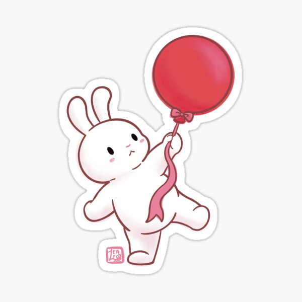 "Cute Bunny Red Balloon" Sticker by leafye | Redbubble