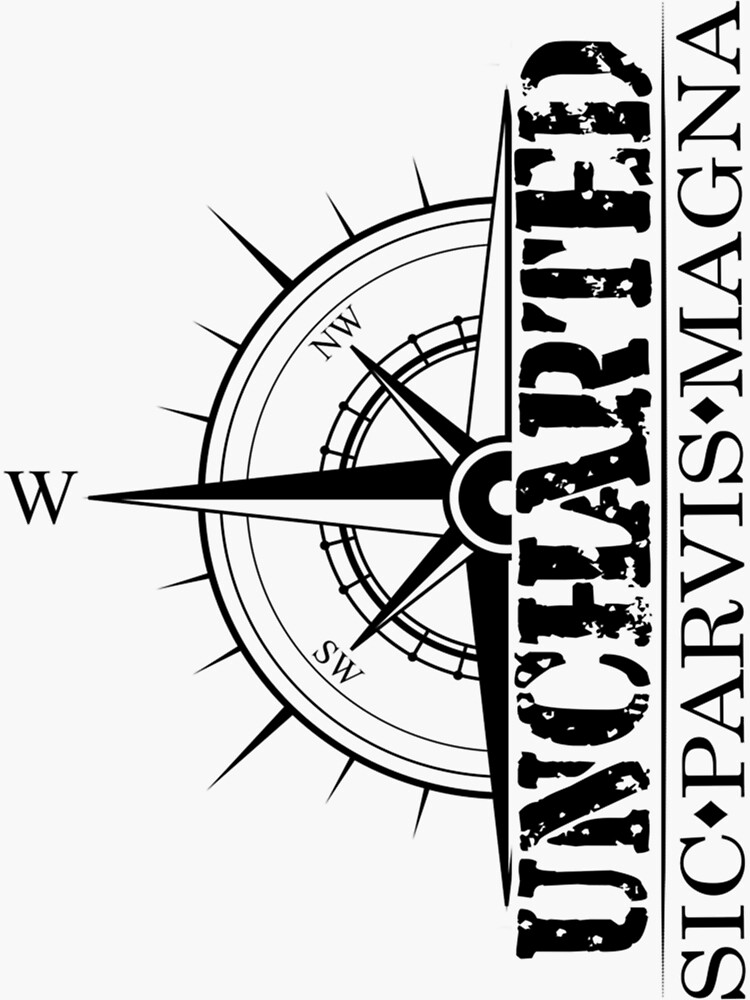 "Uncharted - Sic Parvis Magna Design 2 with Compass " Sticker by ...