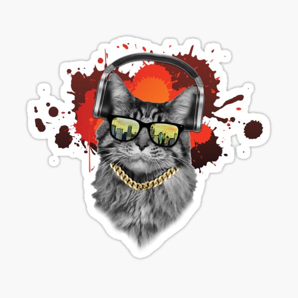 "Cat headphones" Sticker for Sale by SeaCreative | Redbubble