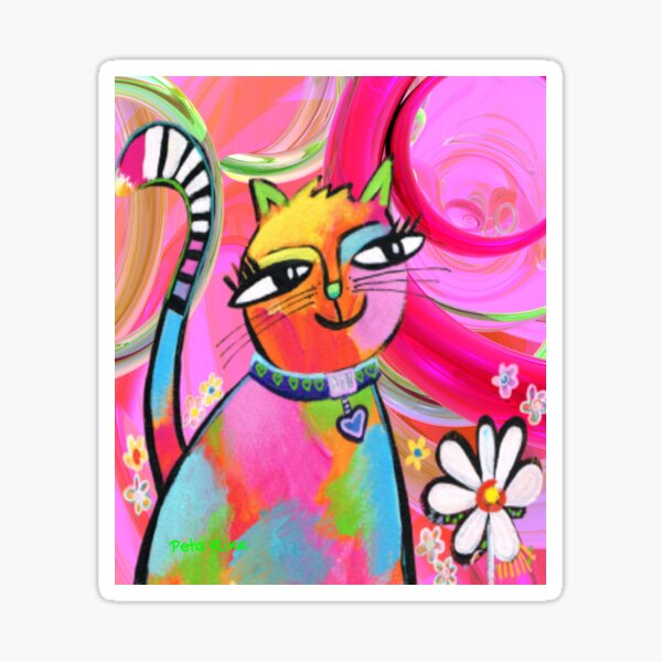 "Pink cat" Sticker by PetaFLiKK | Redbubble
