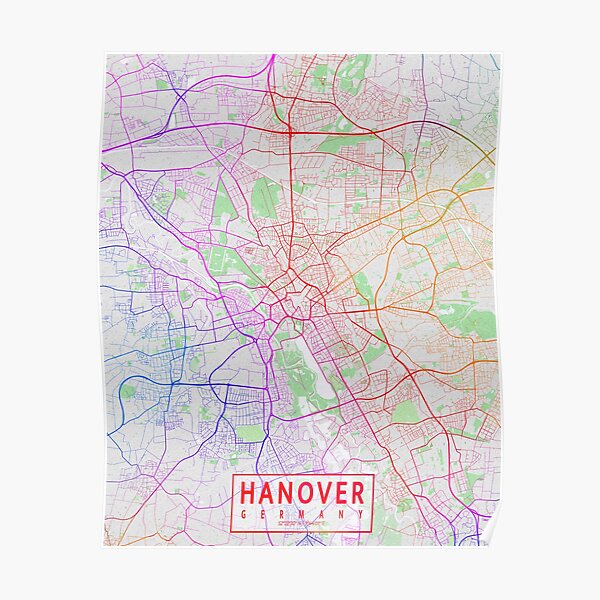 "Hanover City Map of Lower Saxony, Germany - Colorful" Poster for Sale ...