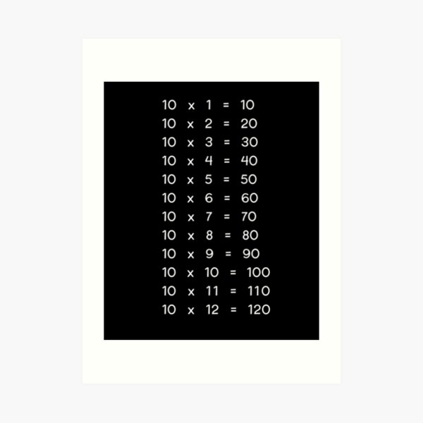 Lámina artística «10 X Table Ten Times Table Chart Aprender tablas de ...