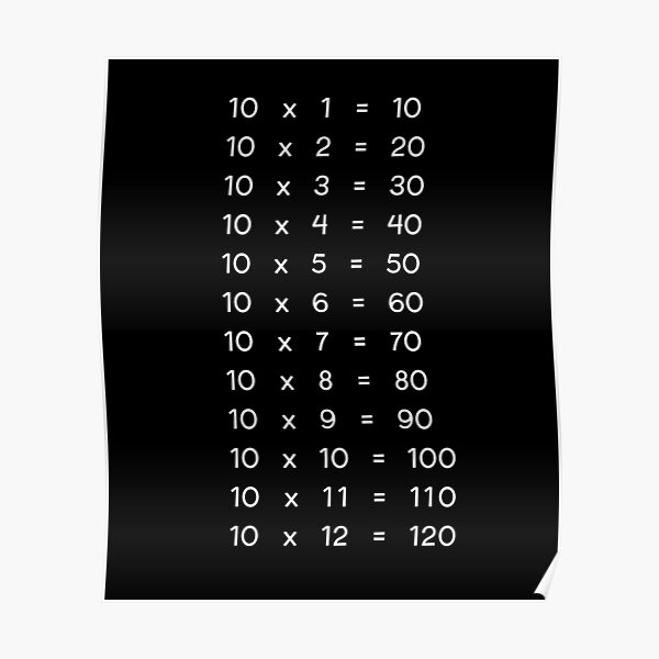 Póster «10 X Table Ten Times Table Chart Aprender tablas de multiplicar ...